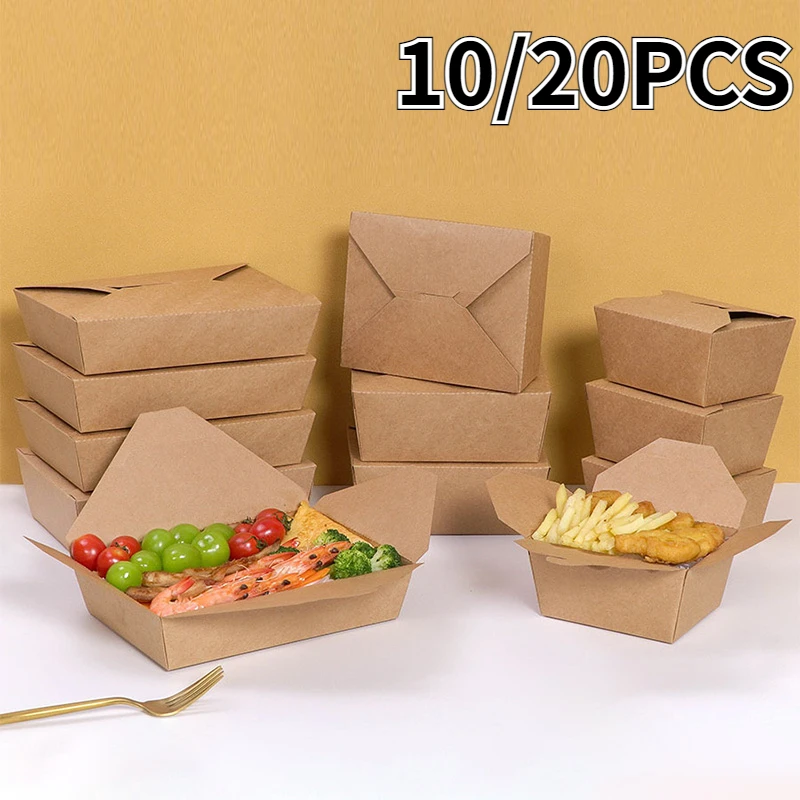 10-20PCS-Disposable-Fast-Food-Box-Thickened-Kraft-Paper-Folding ...