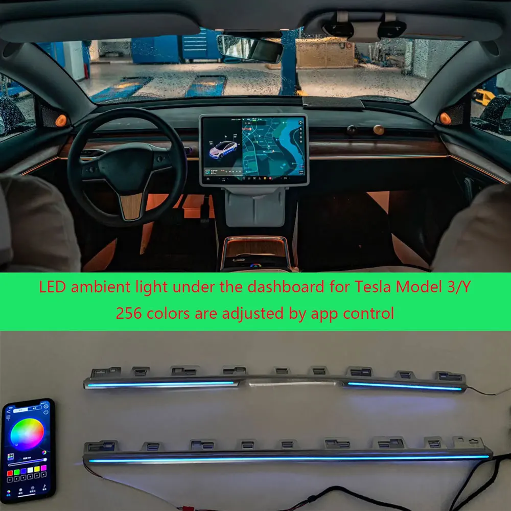 Luz-Ambiental-LED-para-Tesla-Model-3-Y-tablero-central-de-256-colores ...