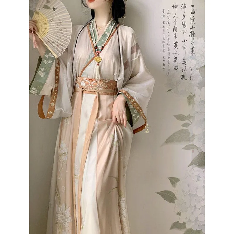 3Pc-WeiJin-Dynasty-Beige-Women-Hanfu-Dress-Set-Improved-Chinese-Style ...
