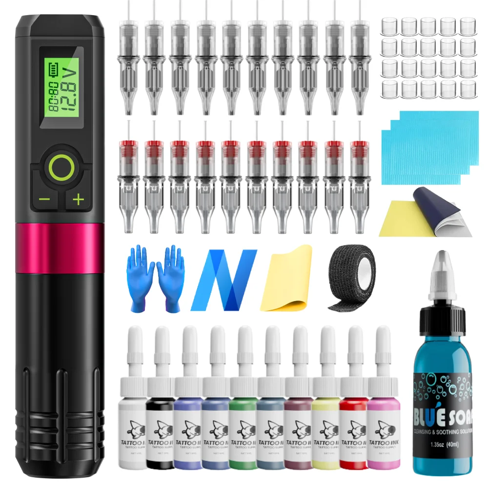 Wireless-Tattoo-Pen-Kit-Tattoo-Gun-With-1500mAh-Battery-LED-Display ...