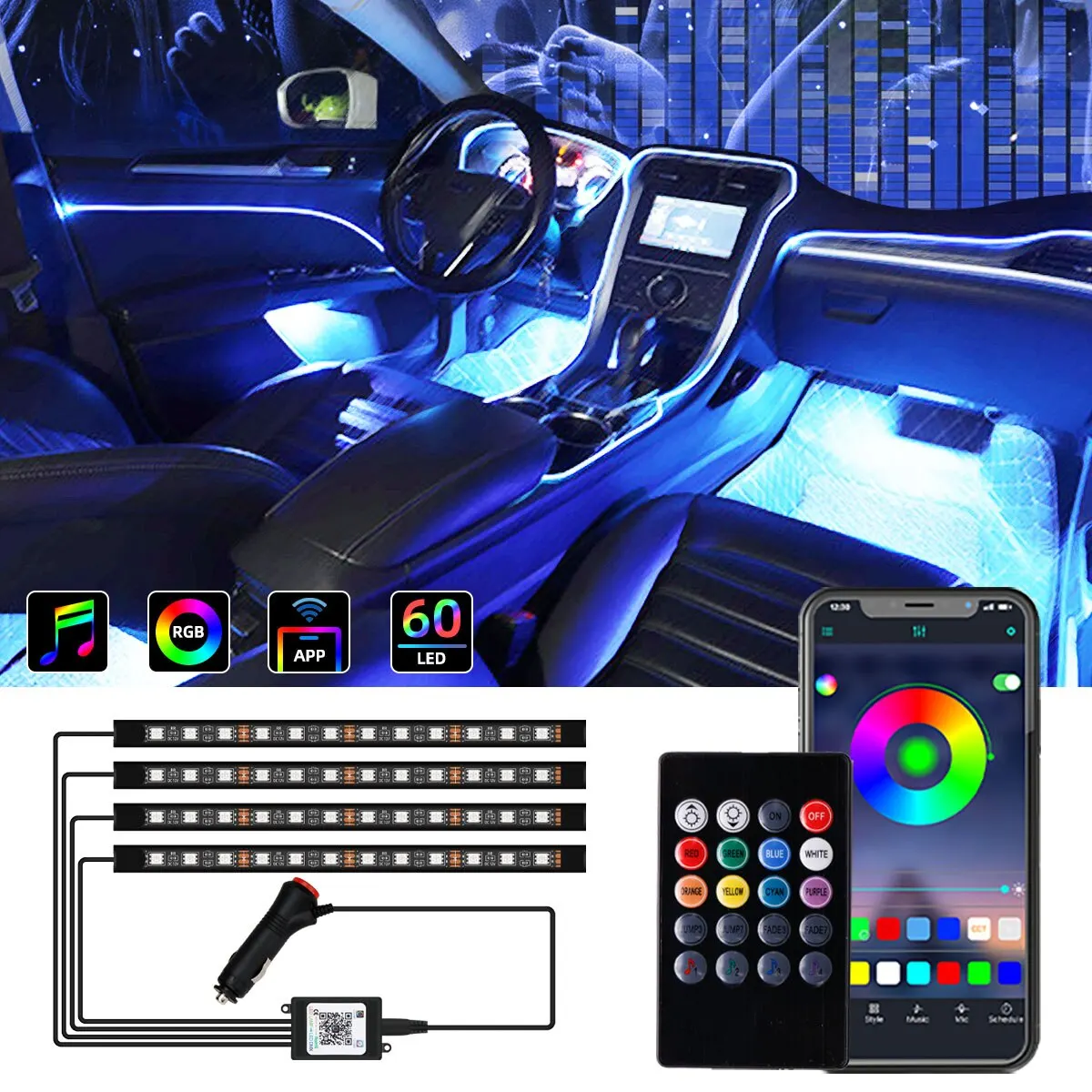 Neon-LED-LED-Car-Foot-Light-Ambient-Lamp-APP-Voice-Control-Auto-RGB ...