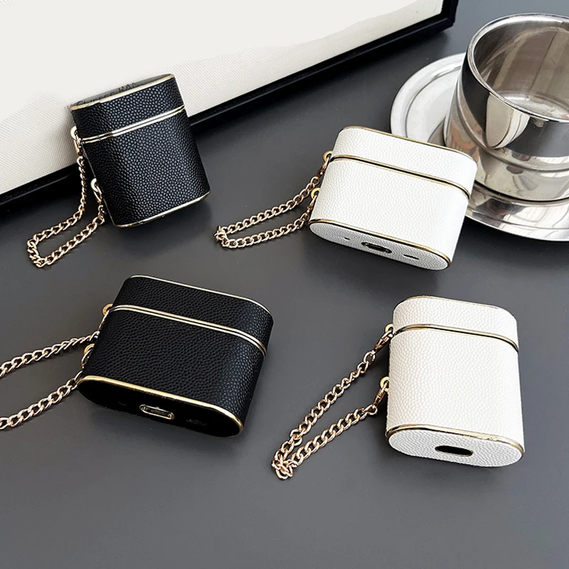 Luxury-Metal-Leather-Sleeve-Cute-Earphone-Case-For-Airpods-1-2-3-With ...