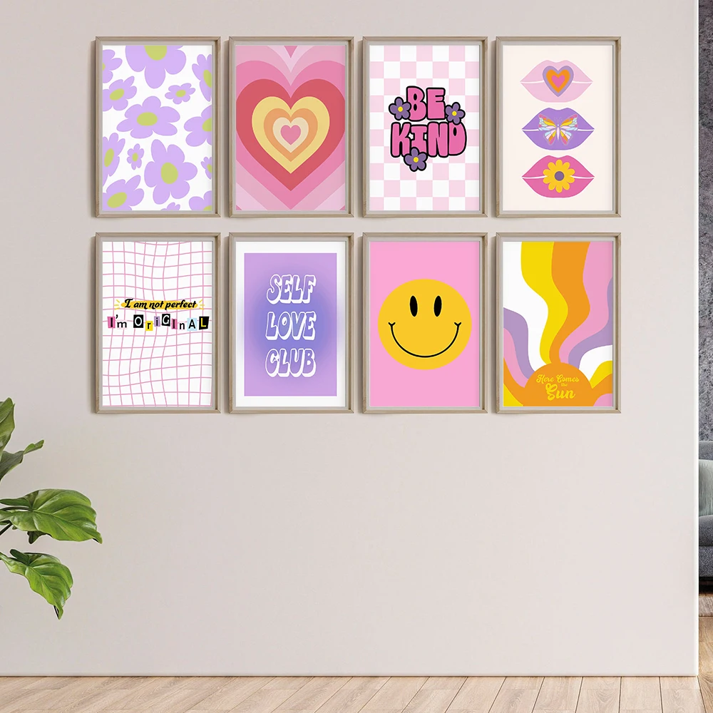 Preppy-Groovy-Dorm-Wall-Art-Canvas-Pint-Set-of-8-90s-Aesthetic-Retro ...