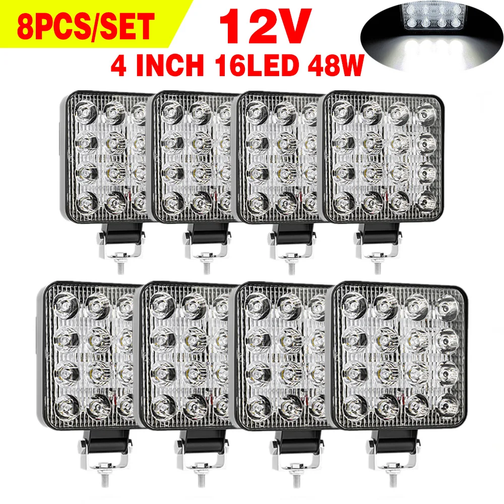 8-Pcs-Big-Size-4inch-Square-16LED-48W-Led-Work-Lights-For-Tractors-12v ...