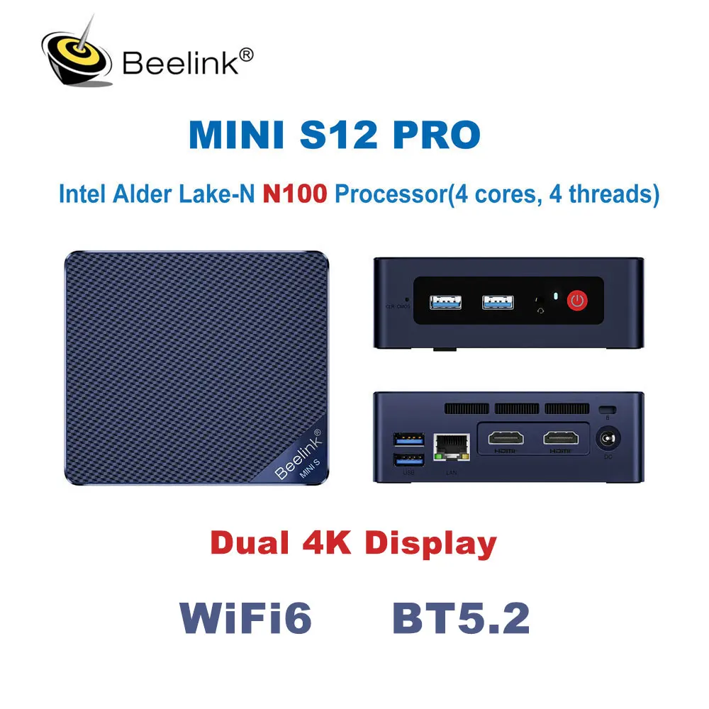 Beelink Mini S12 Pro N100 Wifi 6 Bt5.2 Windows Mini Pc Usb3.2 Gen2 Lan 1000m Mini S12 N95 ...