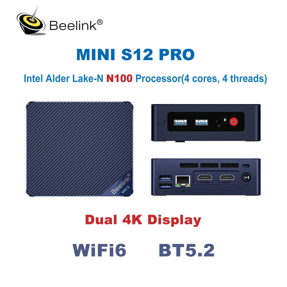 Beelink Mini S12 Pro N100 Wifi 6 Bt5.2 Windows Mini Pc Usb3.2 Gen2 Lan 1000m Mini S12 N95 ...