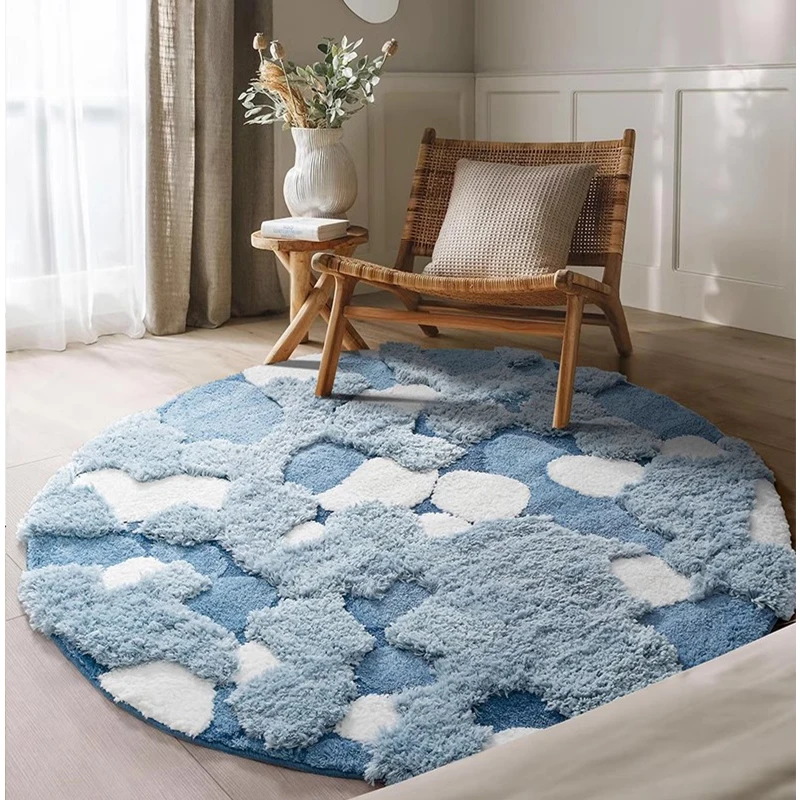 Ins Blue Color Thick Flocking Carpet Kid Room Bedside Rug Irregular ...