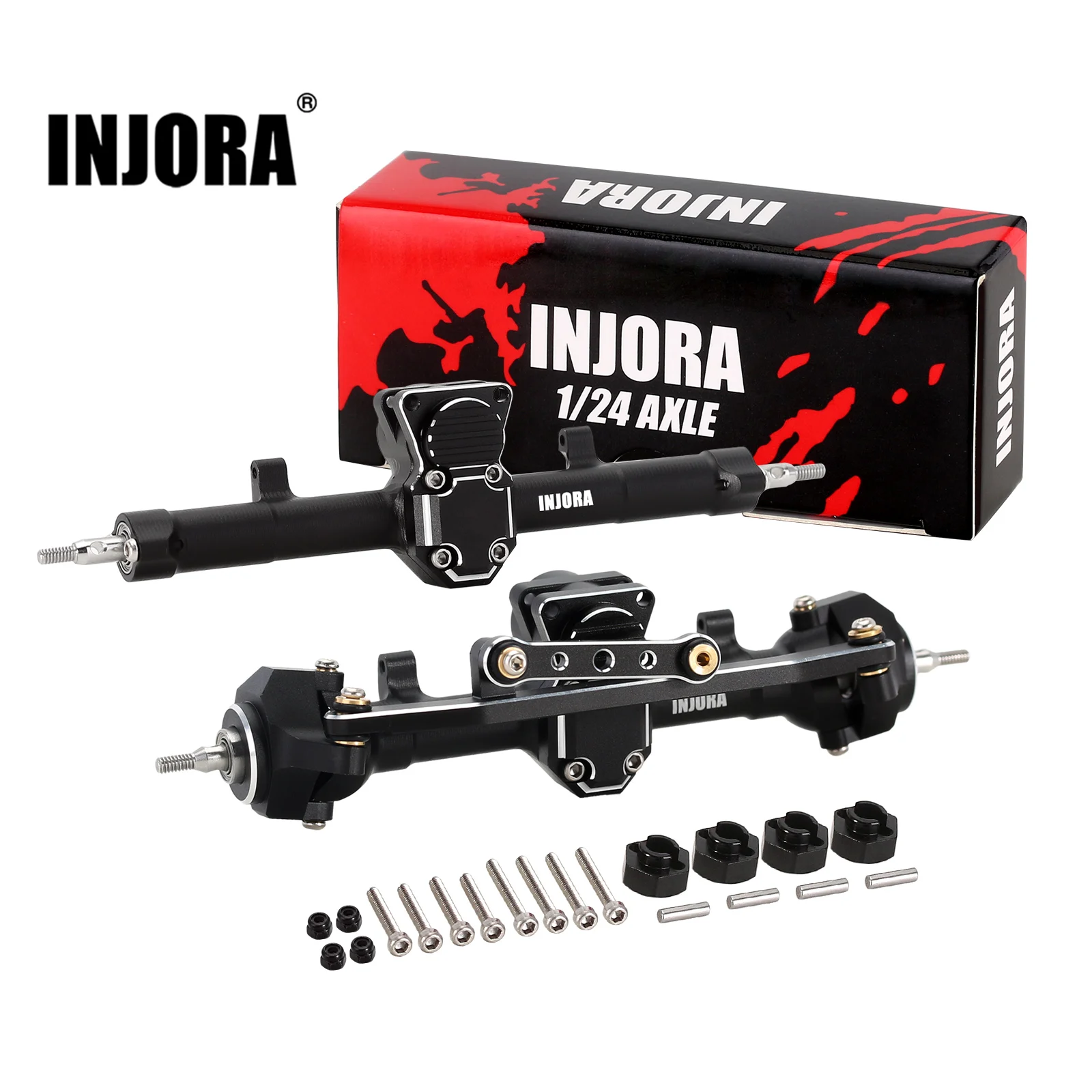 INJORA CNC Aluminum Black Front Rear Axles Set for 1/24 RC Crawler ...