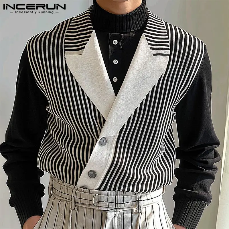 INCERUN-Tops-2024-Korean-Style-Handsome-Men-Casual-Splicing-Design-Suit ...