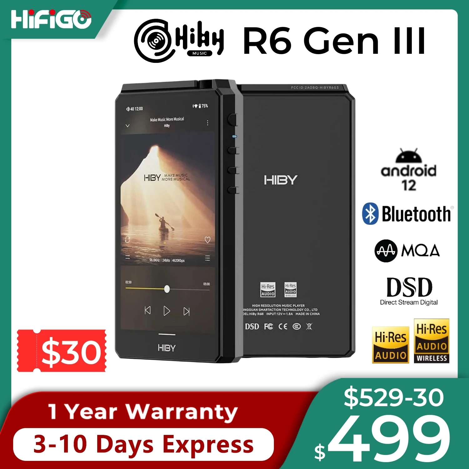 HiBy R6 Gen III / R6 Gen 3 Portable Music Player 5'' WIFI MQA MP3 ...