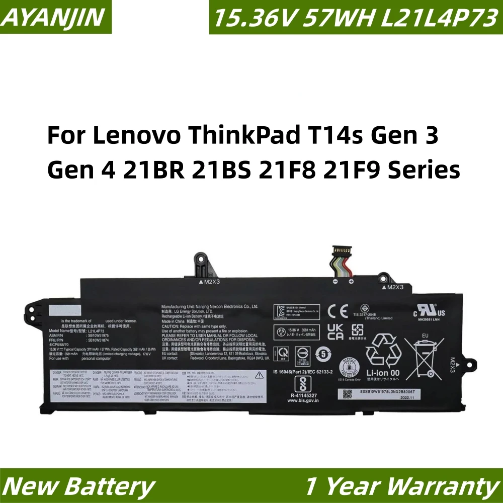 L21L4P73-57WH-Laptop-Battery-For-Lenovo-ThinkPad-T14s-Gen-3-Gen-4-21BR ...