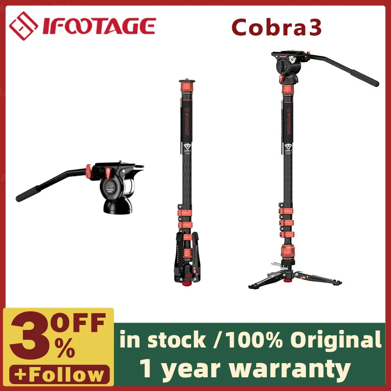 IFOOTAGE-Cobra-3-Monopod-with-Fluid-Head-Professional-Portable-Travel-Monopod-Kit-for-Canon ...