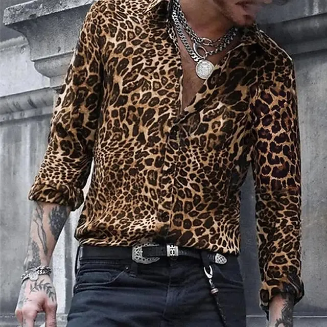 Leopard-Graphic-Lapel-Men-Shirt-3D-Print-Man-Women-Casual-Fashion-Long ...