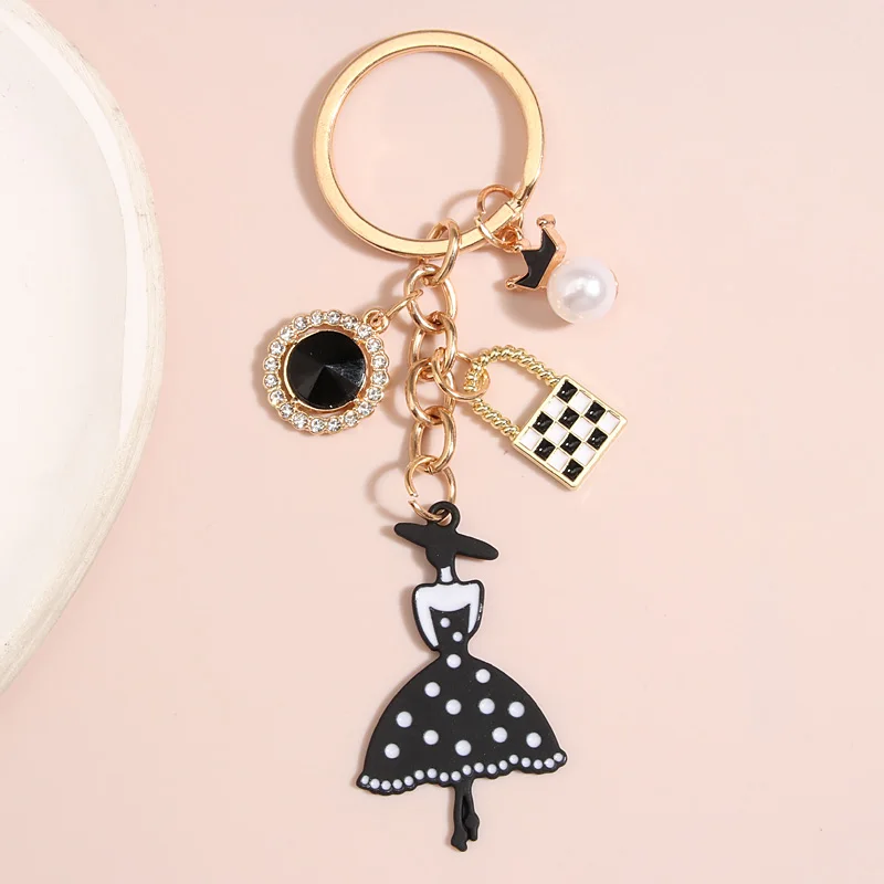 Elegance-Keychain-Crown-Pearl-Handbag-Lady-Key-Ring-Enamel-Key-Chains ...
