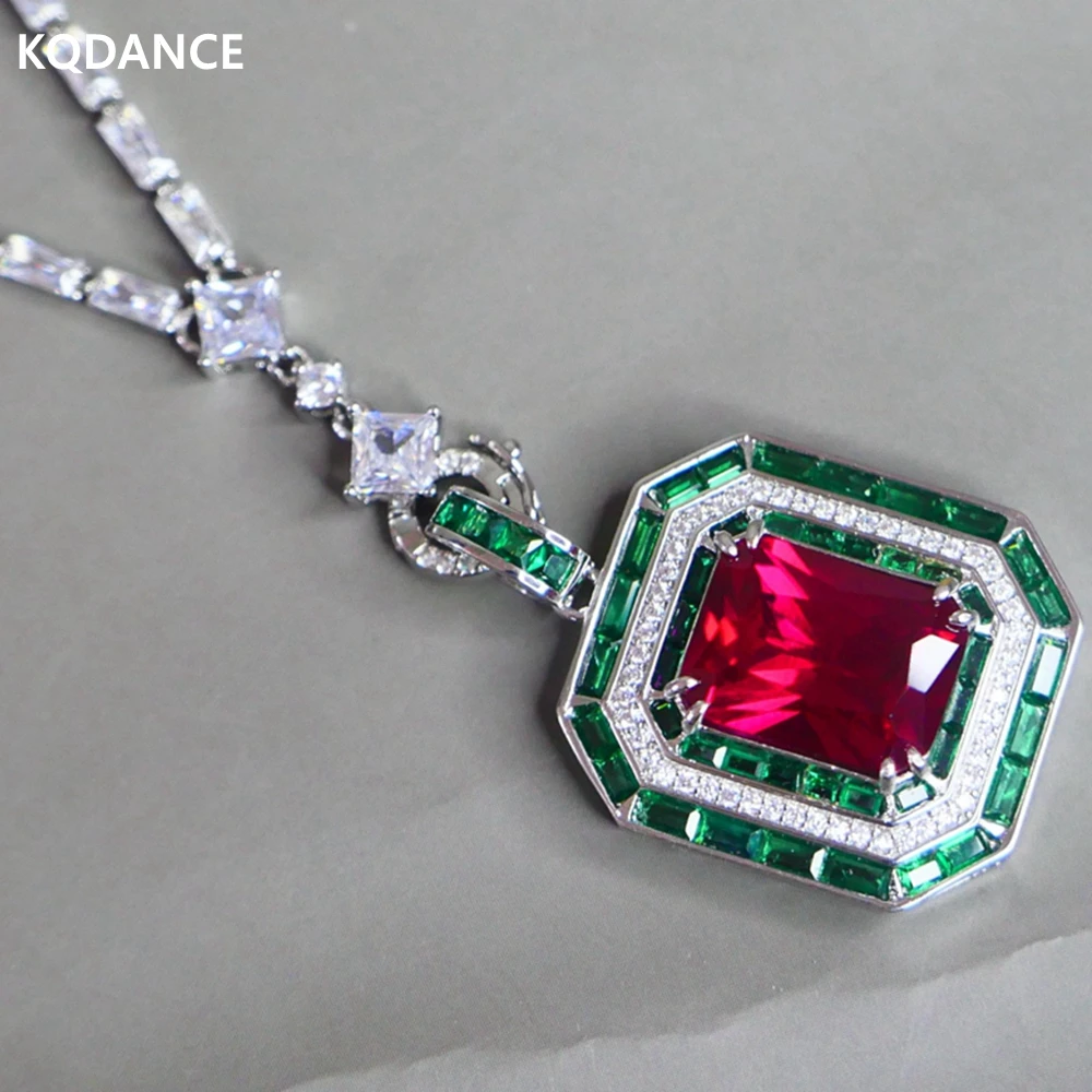 KQDANCE-Colgante-de-diamante-de-rub-rojo-Esmeralda-rectangular-para ...