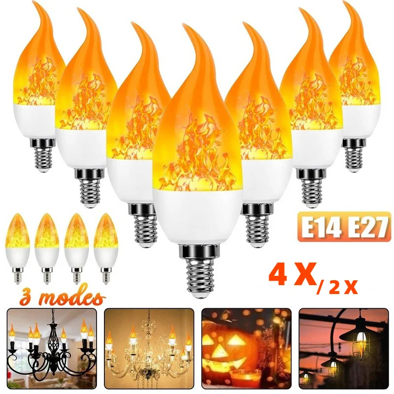 4PCS LED Fire Light Bulb Flame Flickering Effect Natural Decoration ...