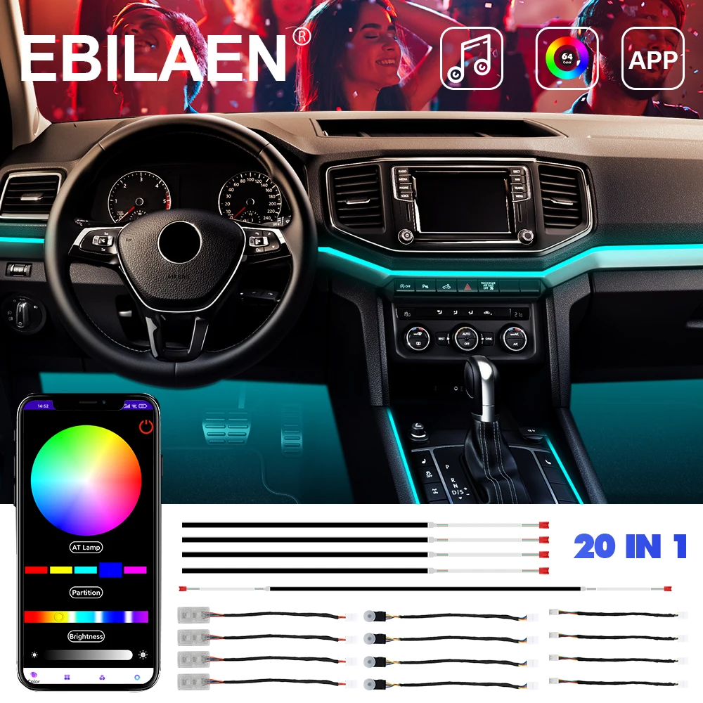 Tira-de-luz-Led-ambiental-RGB-Interior-fibra-ptica-Zona-Dual-64-colores ...