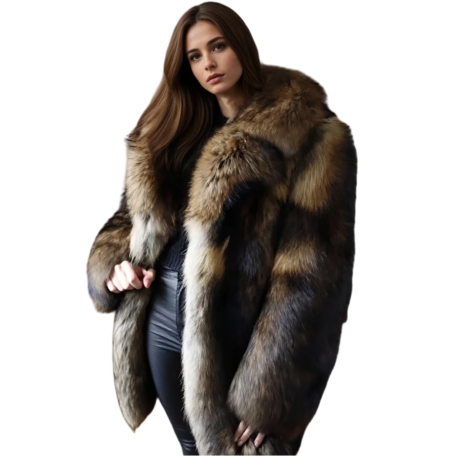 Natural Raccoon Fur Jacket With Collar Warm Winter Jackets For Women ...
