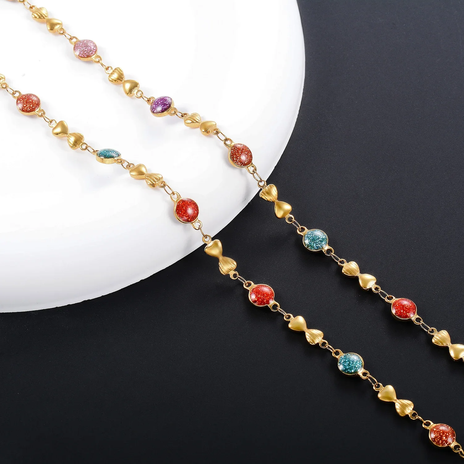Gold Color Women Necklace Stainless Steel Enamel Chain Luxury Binding ...