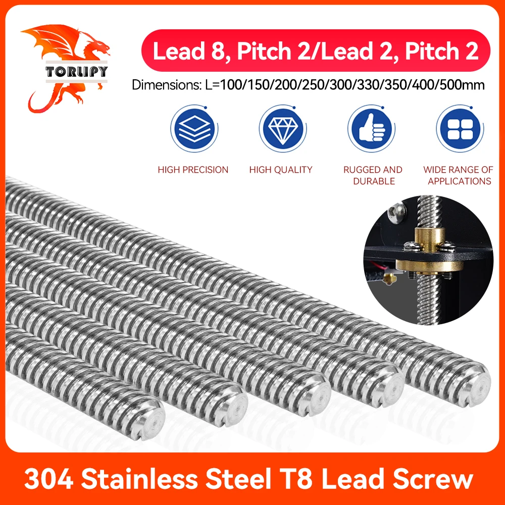 T8 Lead Screw with Brass Nut OD 8mm Lead 2mm Pitch 2mm/Lead 8mm Pitch ...