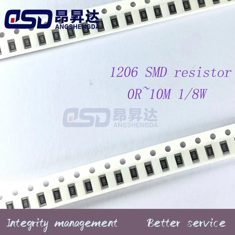 100pcs 1% 1206 SMD resistor 0R~10M 1/4W 0 0.1 1 10 100 150 220 330 ohm ...