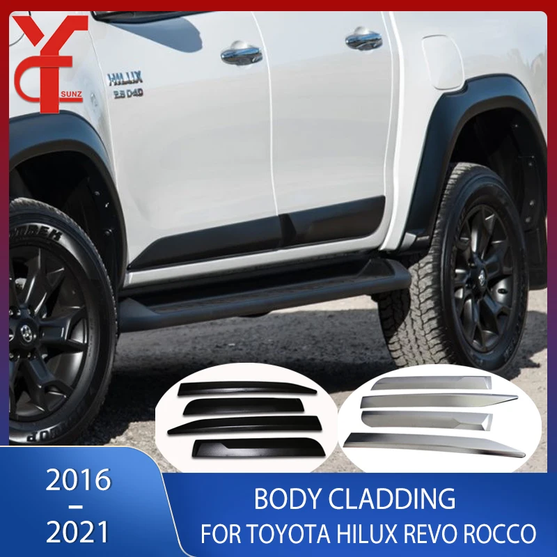 Door-Body-Side-Skirts-Molding-Strips-Black-Side-Trim-For-Toyota-Hilux ...