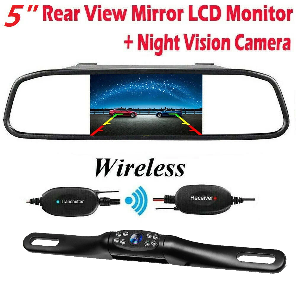 Wireless-5-inch-Rear-View-Mirror-Monitor-Car-Backup-Camera-Kit-Night ...