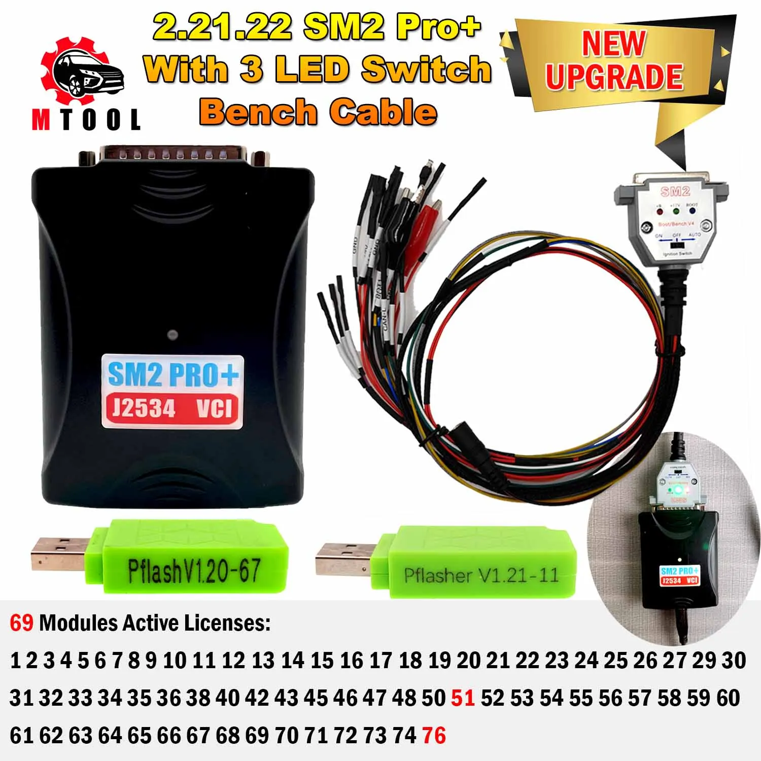 2.21.22 SM2 pro + J2534 VCI ECU chip programador PCM PCMFlash PFlasher ...