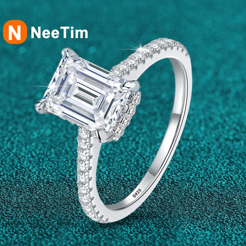 NeeTim 1ct 2ct 3ct Emerald Cut Moissanite Rings for Women 925 Sterling ...