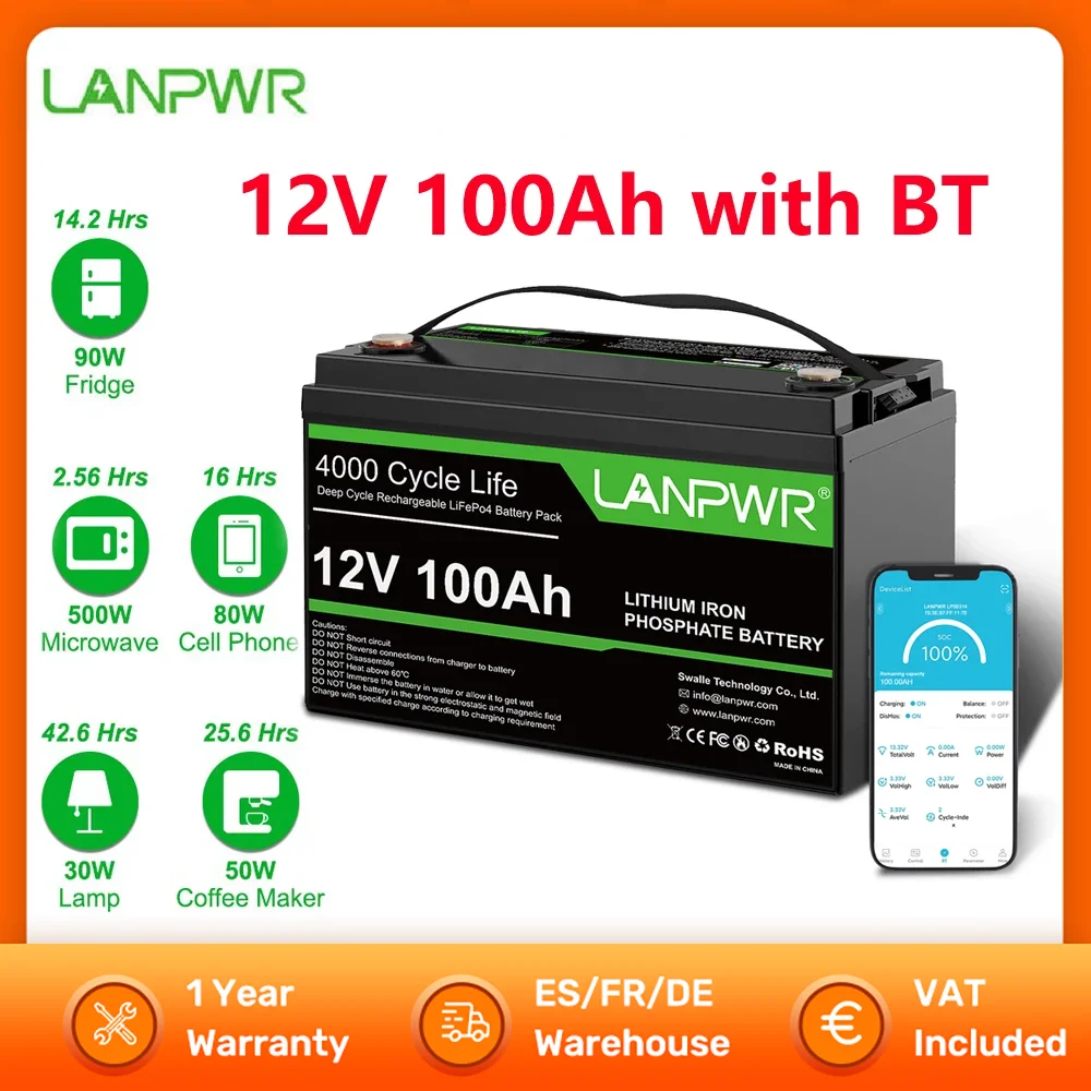 LANPWR-12V-100Ah-LiFePO4-Battery-1280Wh-Max-1280W-Load-Power-Lifetime-4000-Cycles-RV-Camping ...