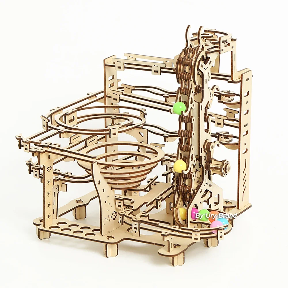 3D Wooden Puzzle Mechanical Track DIY Science Physics Maze Ball Model ...