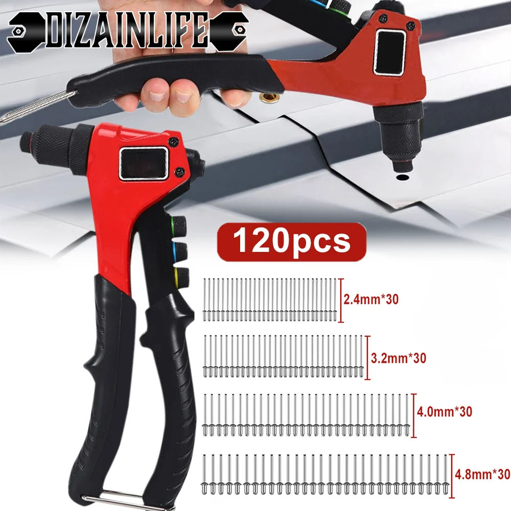 Manual-Rivet-Gun-Heavy-Duty-Riveter-Set-120pcs-Rivets-Gun-Assortment ...