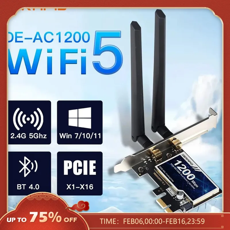Derapid-AC1200-WiFi-Adapter-Bluetooth-Dual-Band-2-4GHZ-5Ghz-PCIE ...