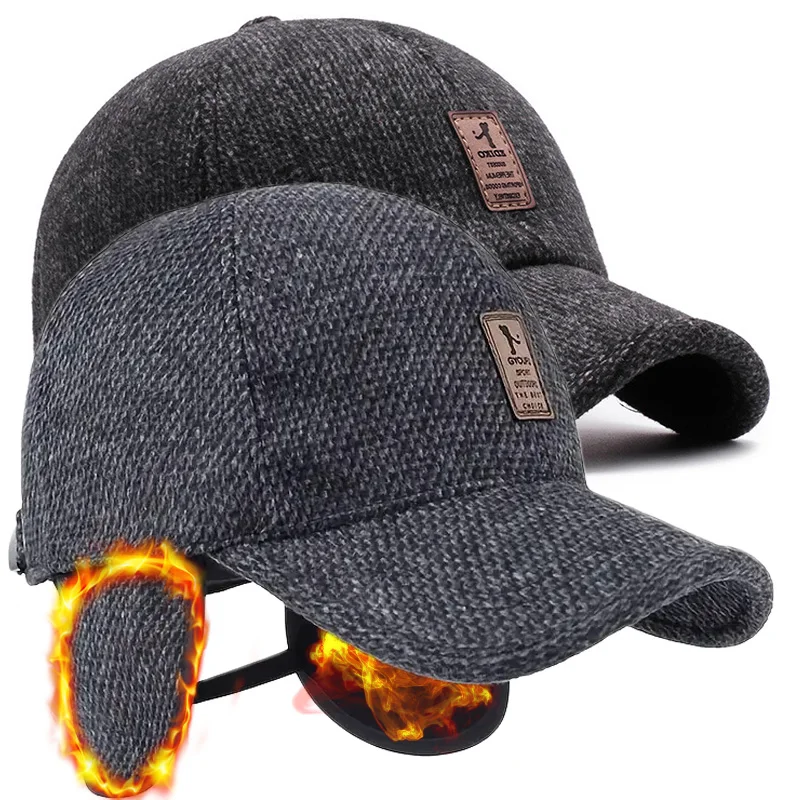 Fleece-Baseball-Cap-Winter-Woolen-Knitted-Ear-Cover-Caps-for-Men-Dad ...