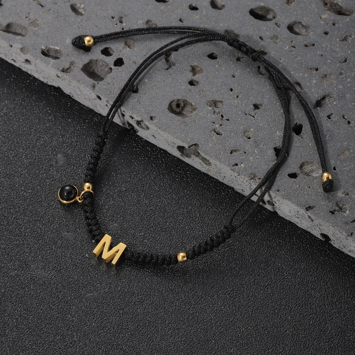 Rinhoo New Stainless Steel M Letter Bracelet Lucky Black Rope Braided ...