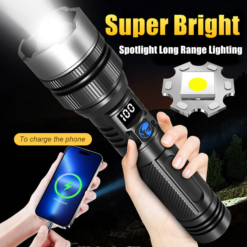 High Strong Power Led Flashlights 2000LM Tactical Torch with Display ...