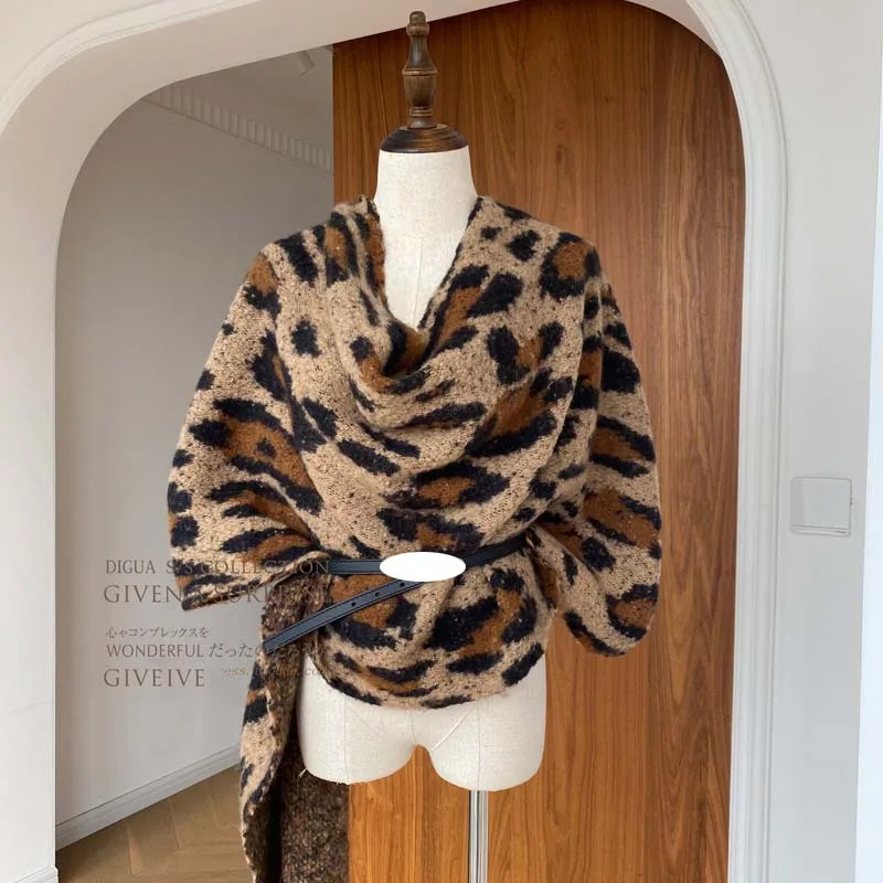 Novelty Irregular Leopard Wool Blends Scarf Thick Soft Fluffy Fashion ...