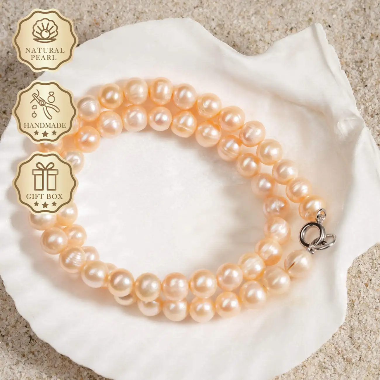 MYSOYA Pink Freshwater Pearl Necklace 7–8mm with Silver Bubble Clasp ...