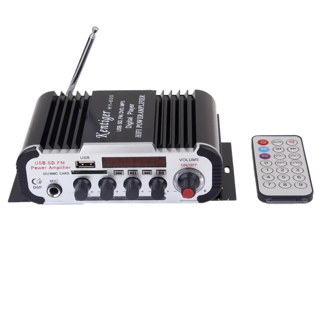 12V HY-600 2CH Mini Stereo Microphone Power Amplifier 20Wx2 USB SD FM ...