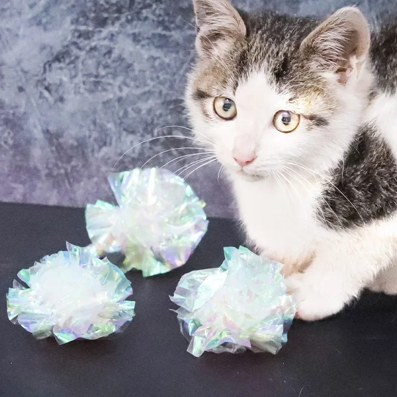 1/3/6/12pcs SunGrow Crinkle Ball Cat Toy Colorful Mylar Balls Cat ...