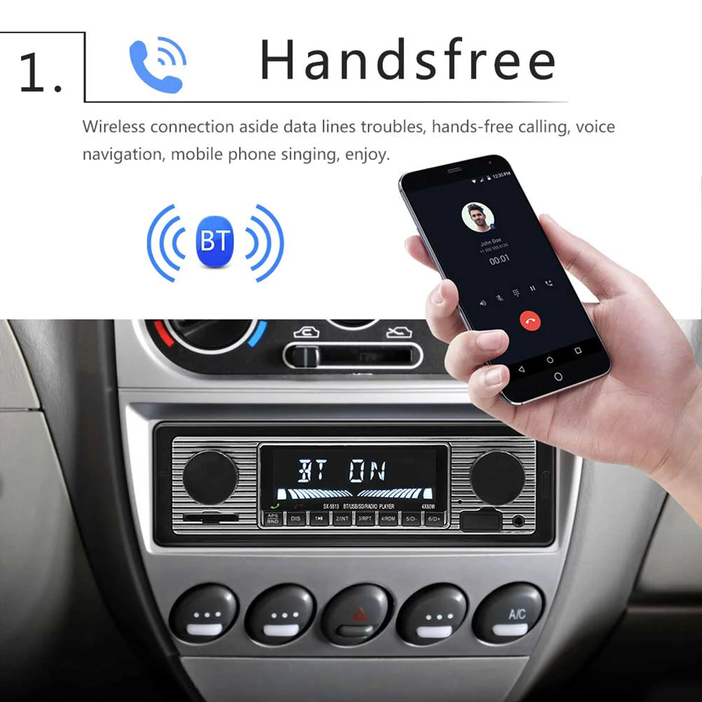 Bluetooth-compatible-Vintage-Car-FM-Radio-Hands-free-Call-Broadcast-MP3 ...