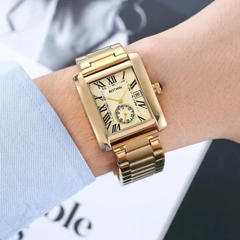 Luxury Square Dial Waterproof Date Leather watches for men Stainless ...
