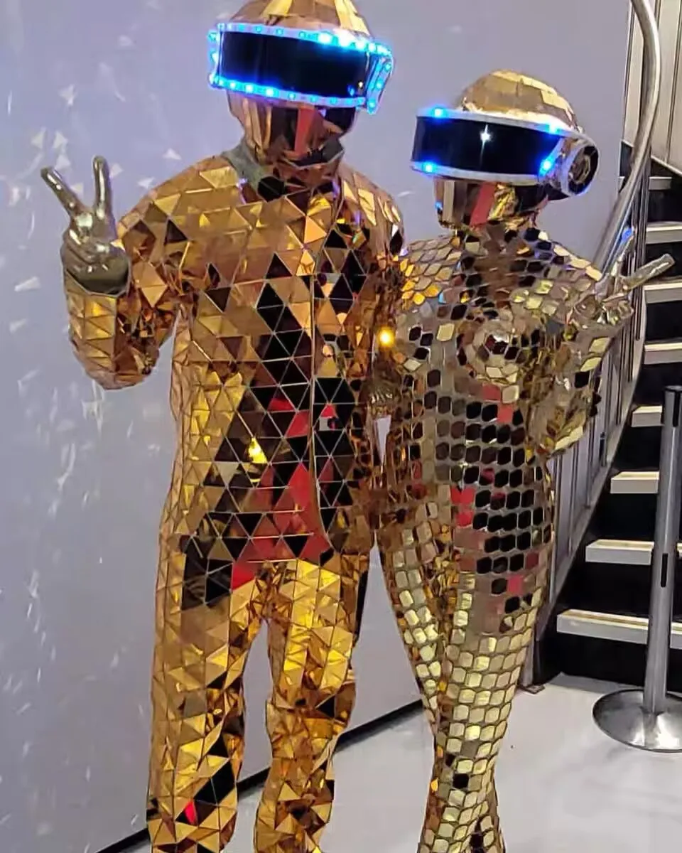 Hot Sale Mirror Costume Red Stilts Walker Silver Gold LED Robot Suit ...