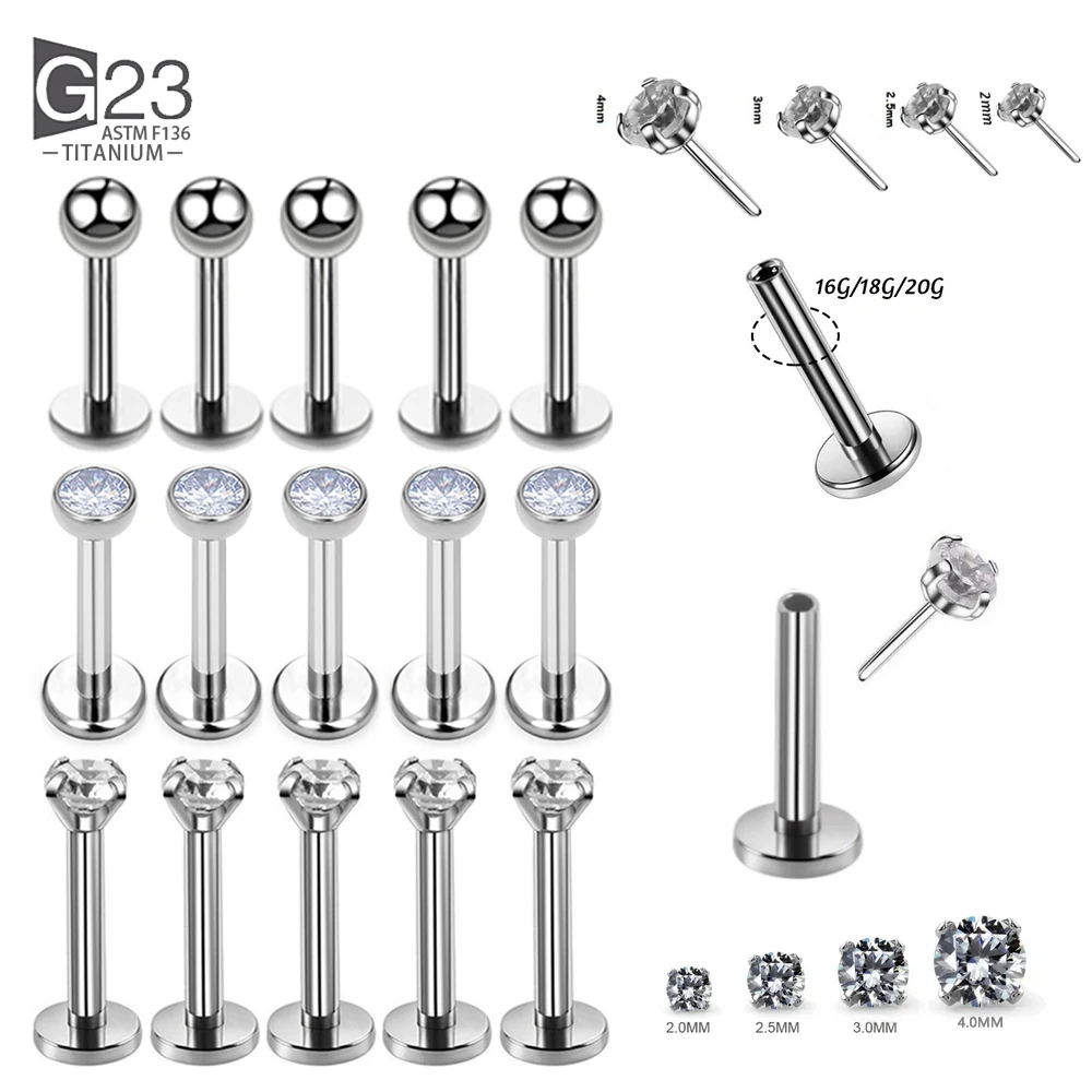 Piercing-de-titanio-G23-para-mujer-10-piezas-20-18-16g-CZ-labio-Labre ...