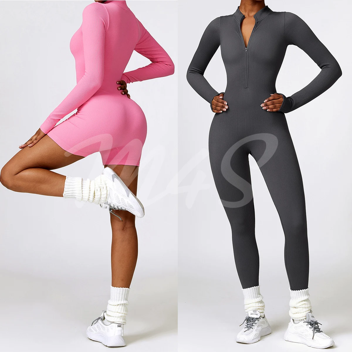 Seamless-Long-Sleeve-Ribbed-One-Piece-Bodysuit-Fitness-Yoga-Set ...