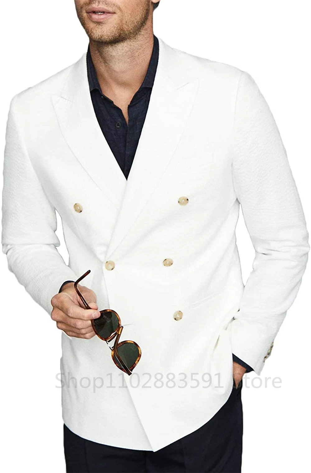 Elegant-Suits-for-Men-Ivory-Fashion-Peaked-Lapel-Double-Breasted-Blazer ...