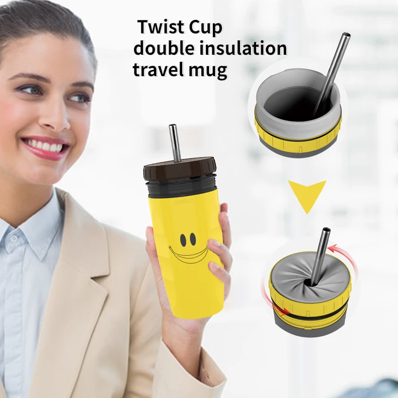 Portable Coffee Straw Cup French Coverless Cup Creative Twist Lid ...