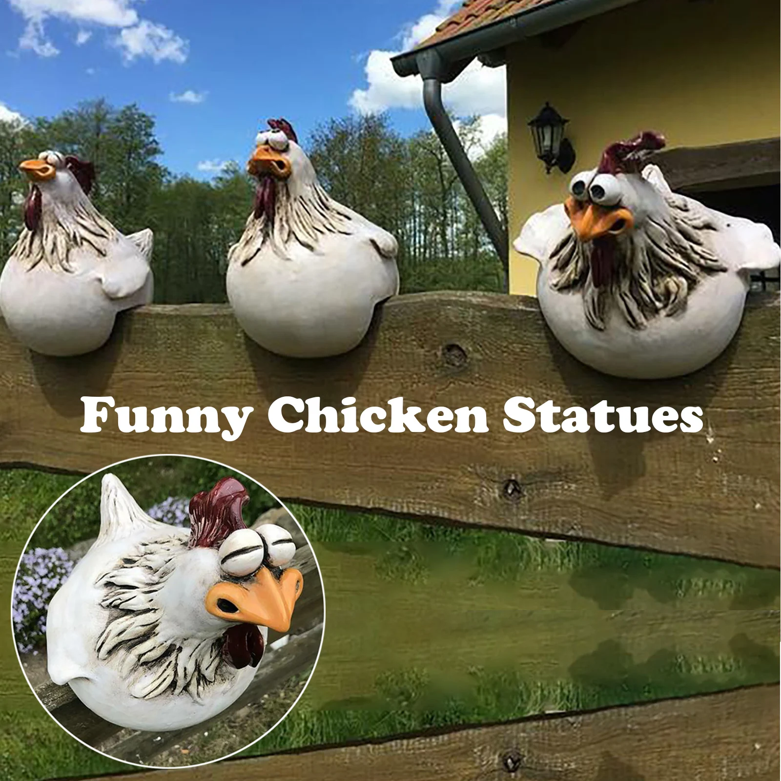 Funny-Chicken-Statues-Resin-Chicken-Fence-Sculpture-Duck-Family ...