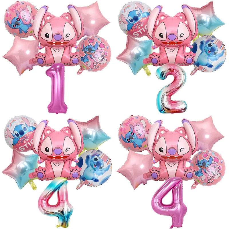 6pcs-Disney-Lilo-Stitch-Foil-Balloons-set-Pink-Angel-children-Birthday ...