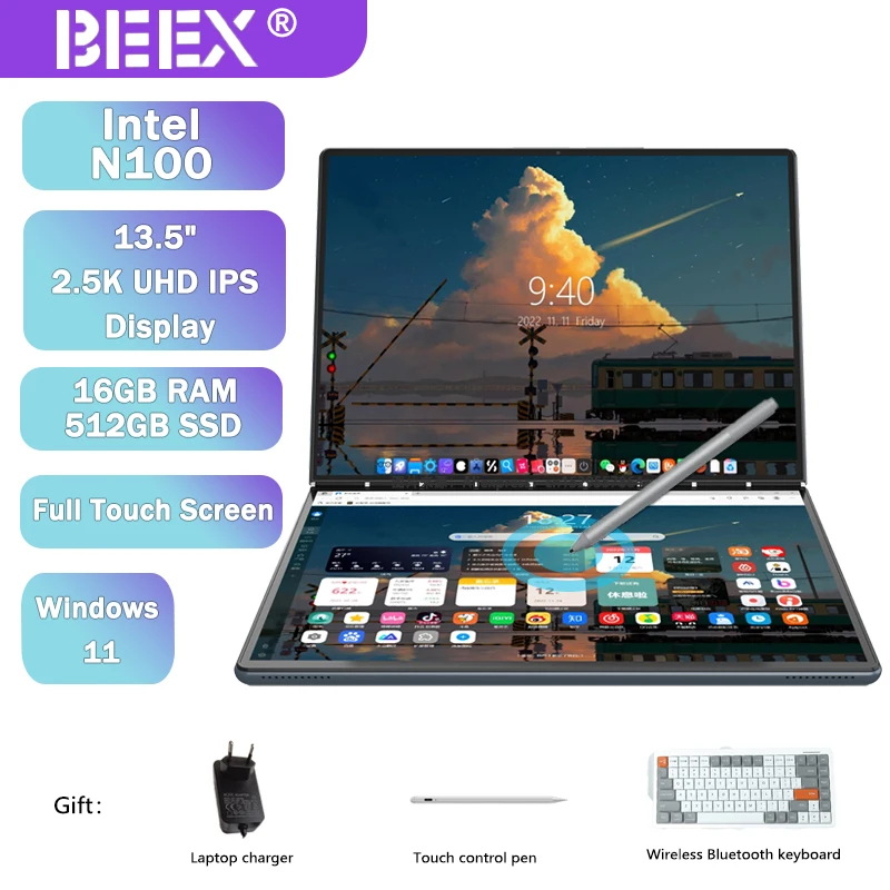 BEEX Intel N100 | 2.5K UHD Dualscreen Laptop | Windows 11 Pro | Multi ...